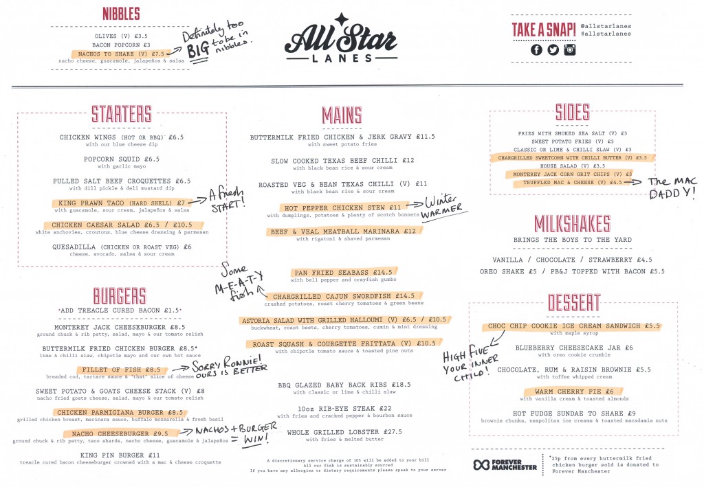 All Star Lanes - New Menu