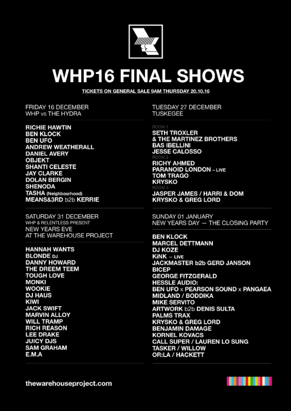 WHP reveal final shows for 2016 Plus NYE and NYD announced