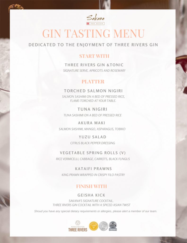 Three Rivers Gin Tasting & Asian Tapas at Sakana - Manchester’s Finest
