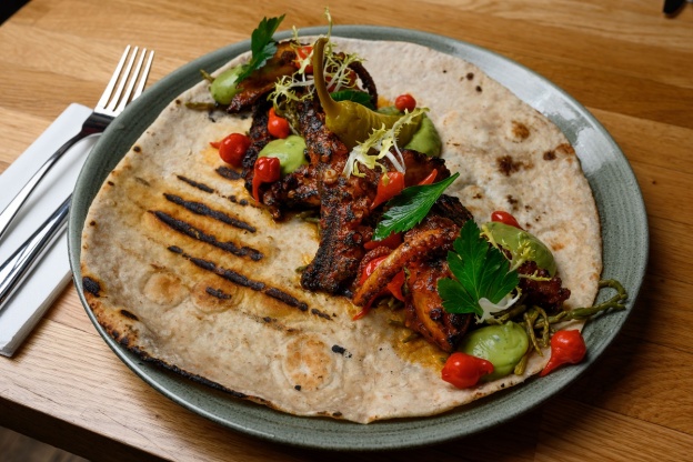 The Gourmet Pigs Cheek Kebab topped with Pork Scratchings ...