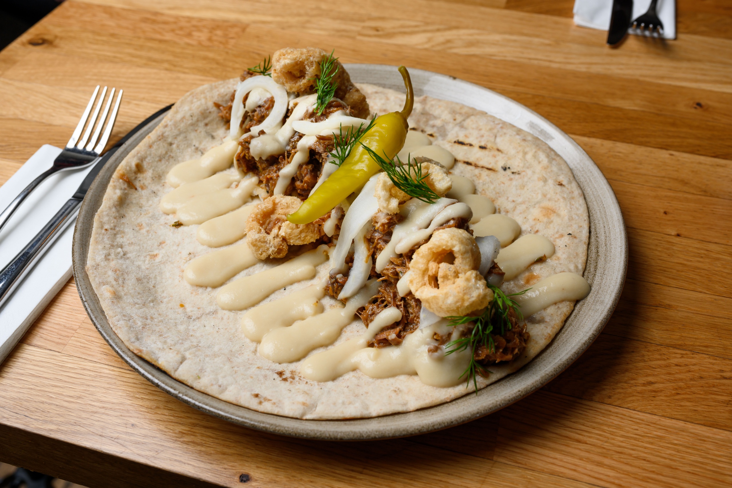 The Gourmet Pigs Cheek Kebab topped with Pork Scratchings ...